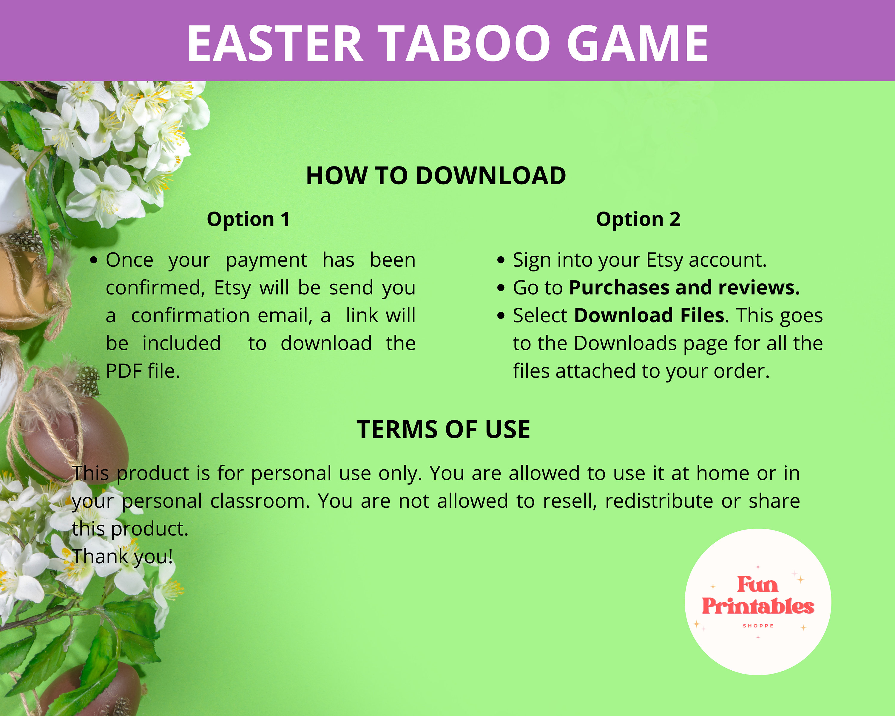 Easter Taboo Cards,easter Party Game,easter Activity,easter Taboo Word ...