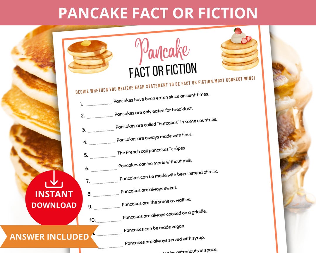 Pancake Fact or Fiction Game,pancake Trivia Game,pancake Party Game ...