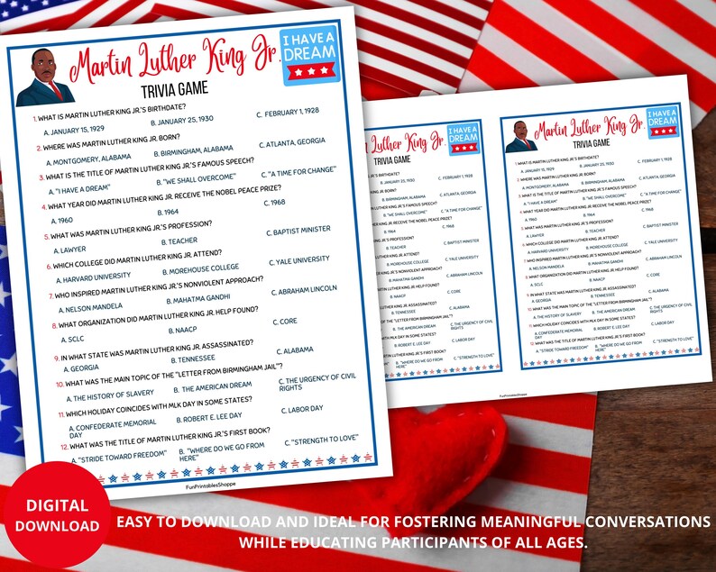 Martin Luther King Jr Trivia Game,mlk Jr Day Trivia,america History ...