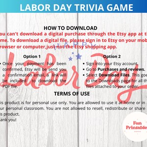 Labor Day Trivia,labor Day Party Games,labor Day Activity,family ...