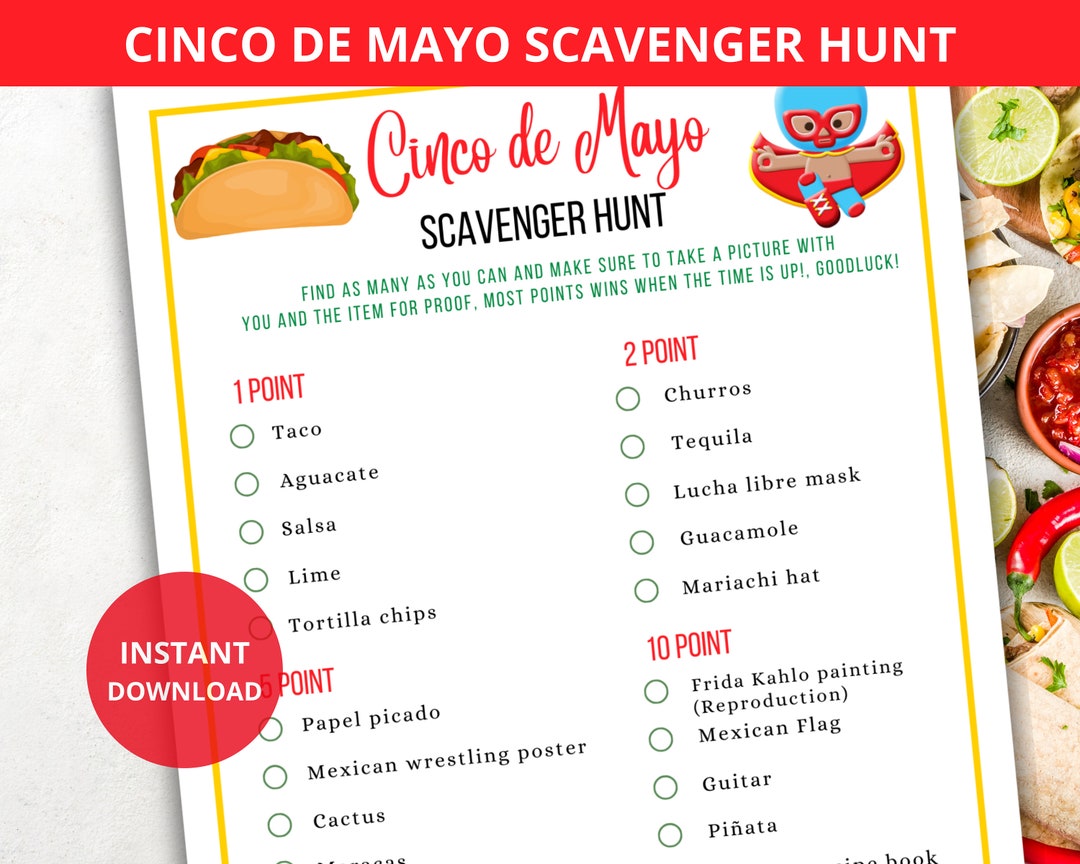 Cinco De Mayo Scavenger Hunt Game,treasure Hunt,mexican Party Games ...