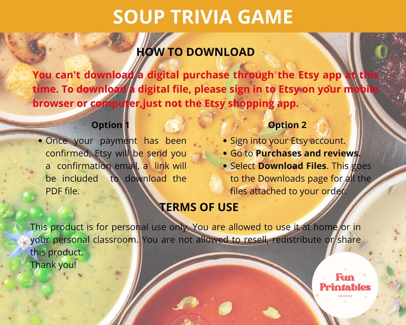 Soup Trivia Game,food Trivia,soup Cook-off Game,foodie Trivia,soup Fact ...