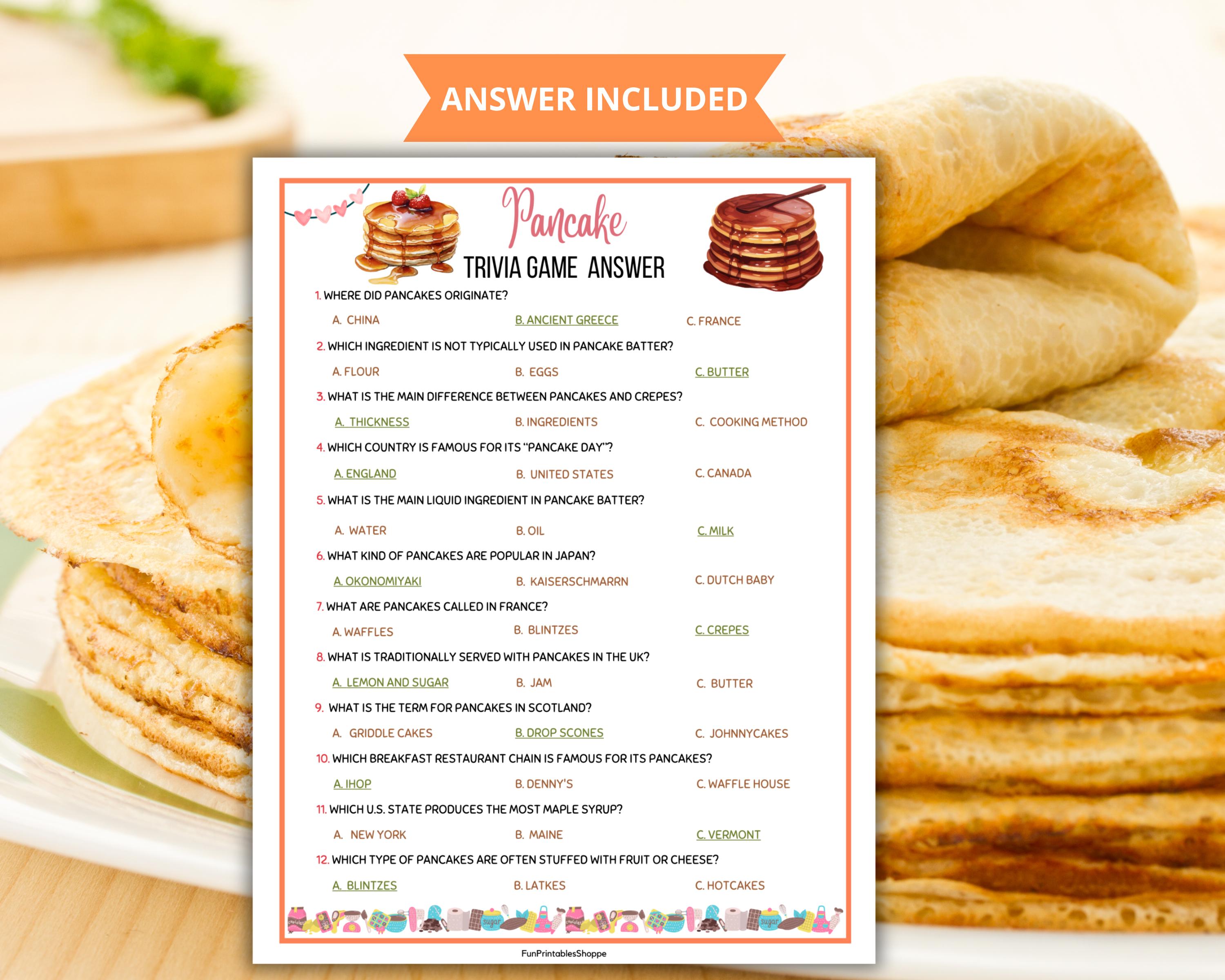 Pancake Trivia Game,pancake Day Game,pancake Quiz,pancake Party Games ...