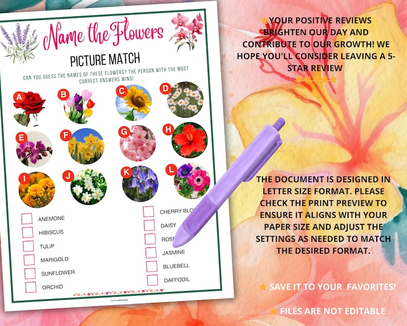 Flower Trivia Game,flower Matching Game,name the Flowers,spring Trivia ...