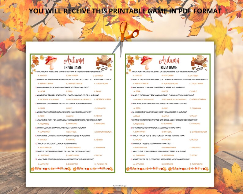 Fall Trivia Game,autumn Trivia Quiz,fall Party Game,autumn Activity ...