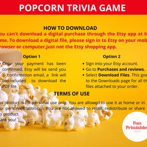 Popcorn Trivia Game,popcorn Quiz Game,food Trivia,popcorn Bar Activity ...