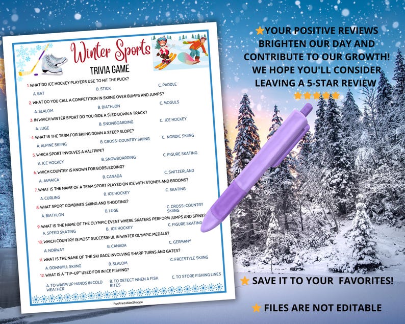 Winter Sports Trivia,winter Trivia Game,sports Trivia Game,sports Theme ...