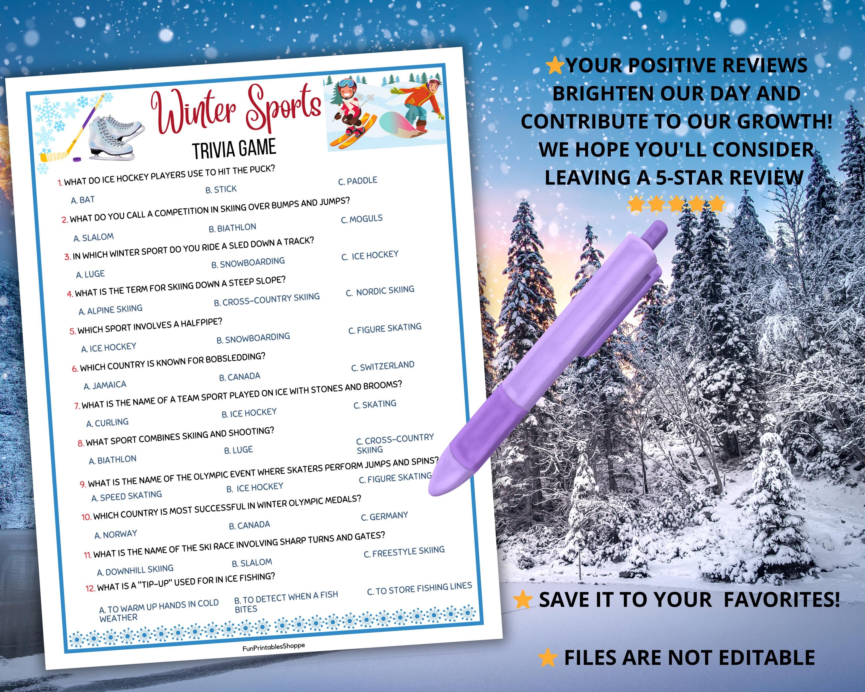 Winter Sports Trivia,winter Trivia Game,sports Trivia Game,sports Theme ...