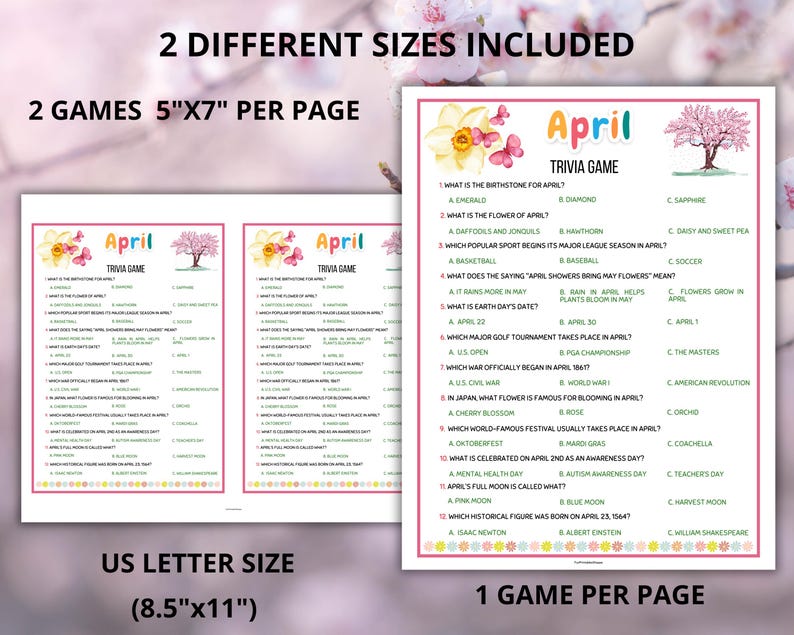 April Trivia Games,monthly Trivia Quiz,spring Party Games,april Games ...
