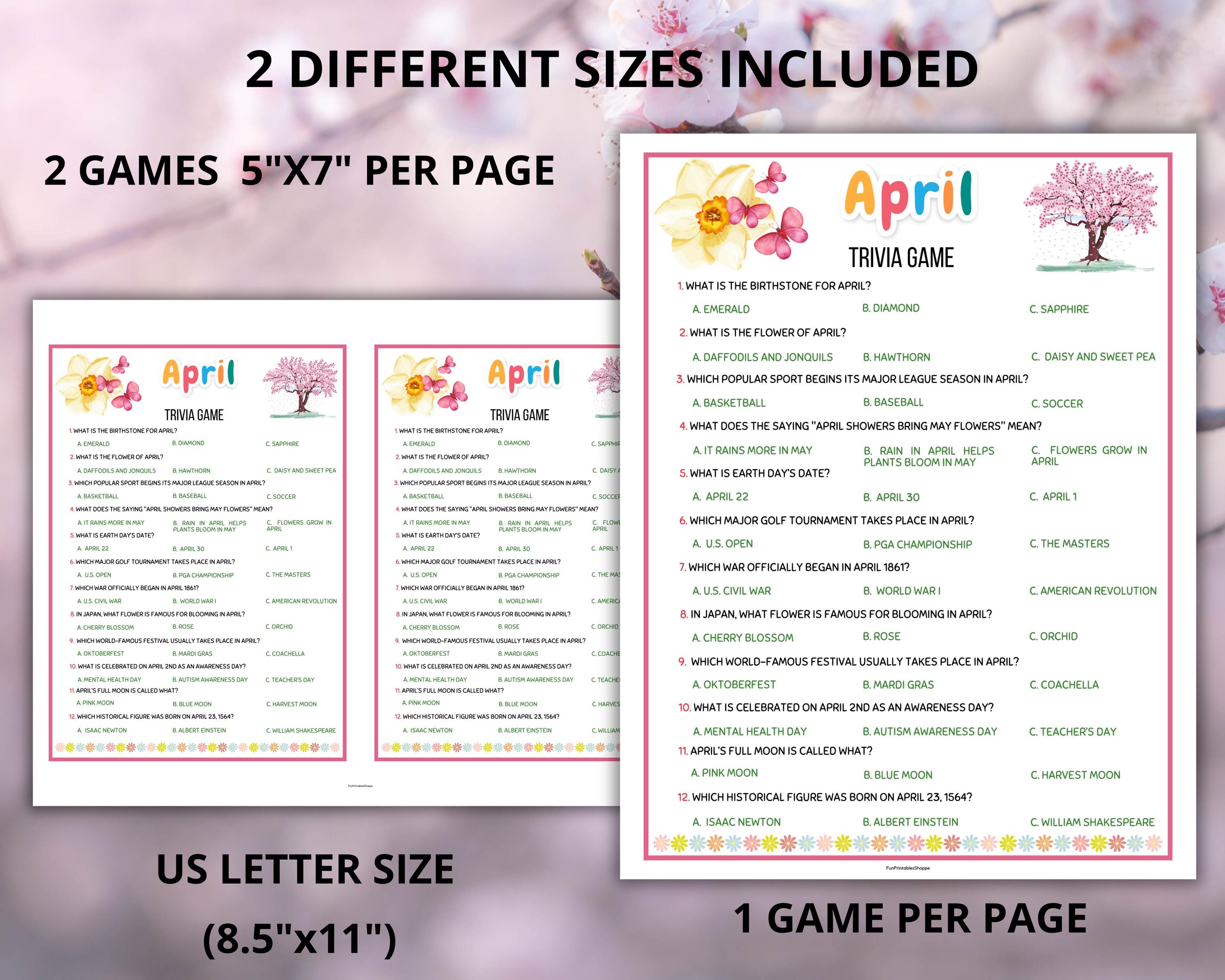 April Trivia Games,monthly Trivia Quiz,spring Party Games,april Games ...