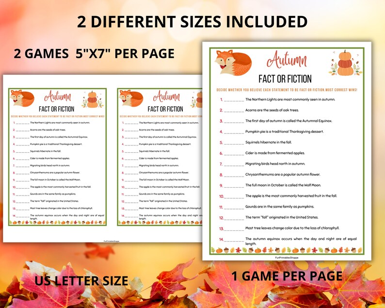 Autumn Fact or Fiction,fall Trivia,fall Trivia Question,autumn Quiz,fun ...