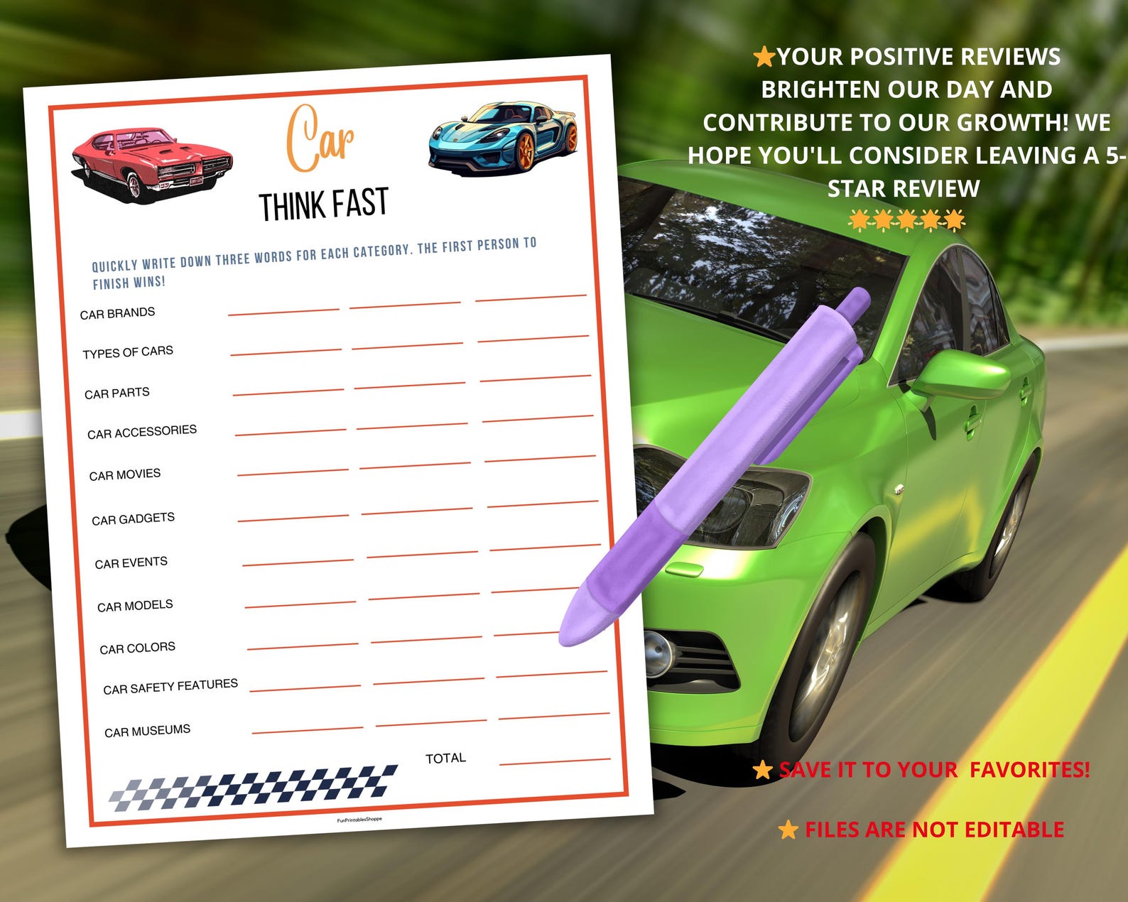 Car Think Fast Game,car Trivia Game,car Party Idea,auto Trivia,vehicle ...