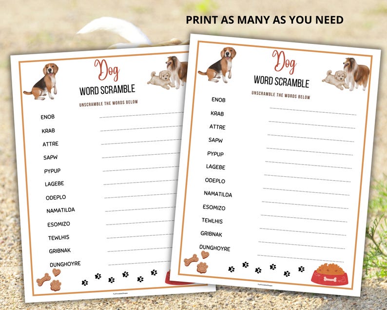 Dog Word Search,dog Word Scramble,dog Word Puzzle,dogs Party Game,pet ...