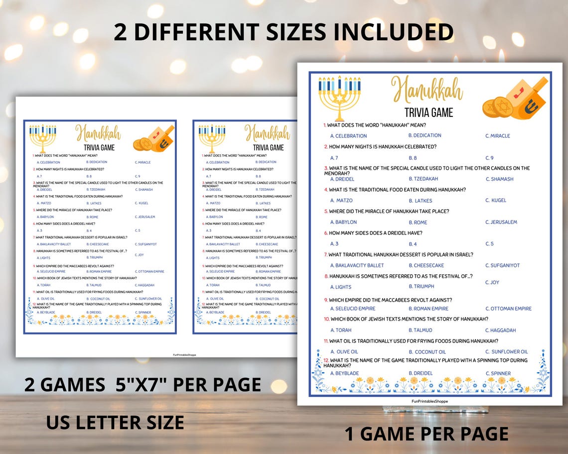 Hanukkah Trivia Game,jewish Trivia,hanukkah Printable Trivia,holiday ...