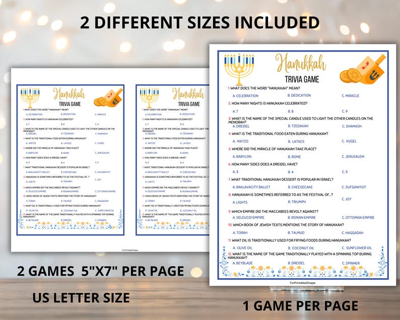Hanukkah Trivia Game,jewish Trivia,hanukkah Printable Trivia,holiday ...