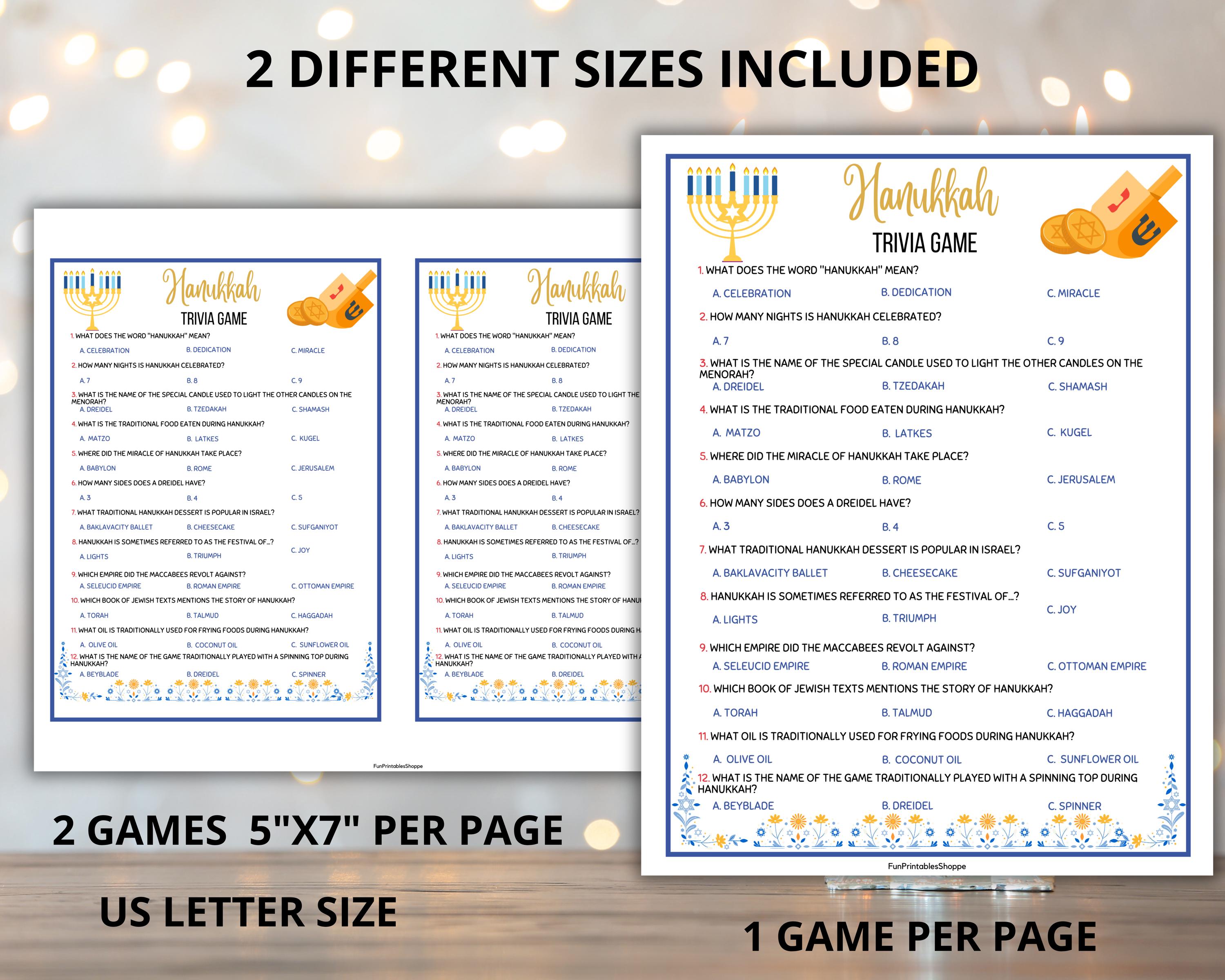 Hanukkah Trivia Game,jewish Trivia,hanukkah Printable Trivia,holiday ...
