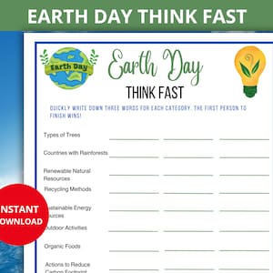 Earth Day Think Fast Game,think Fast Game,spring Activity,earth Day for ...