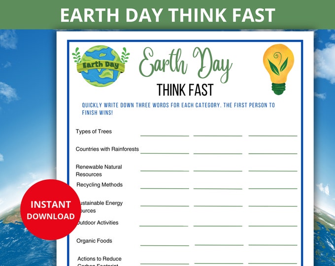 Earth Day Think Fast Game,think Fast Game,spring Activity,earth Day for ...