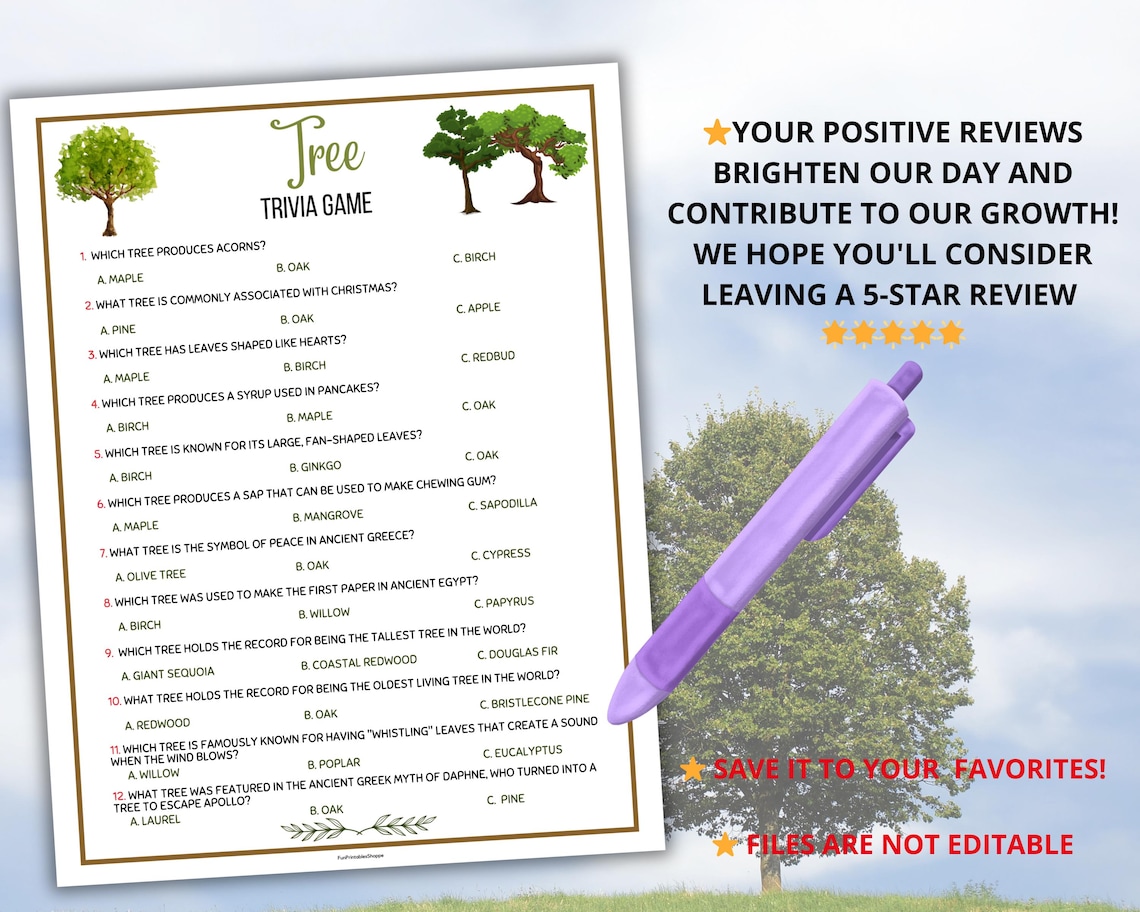 Tree Trivia Game,nature Trivia,tree Quiz,teen Party Games,plant Trivia ...