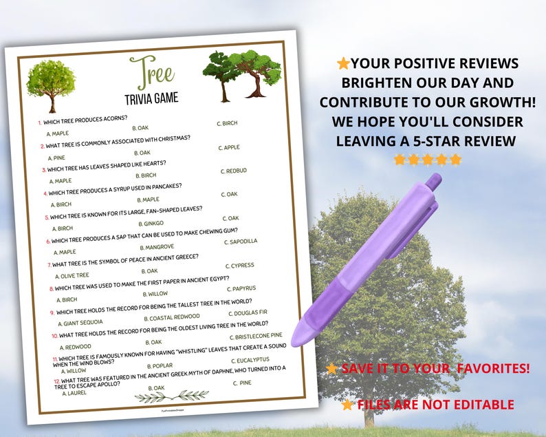 Tree Trivia Game,nature Trivia,tree Quiz,teen Party Games,plant Trivia ...