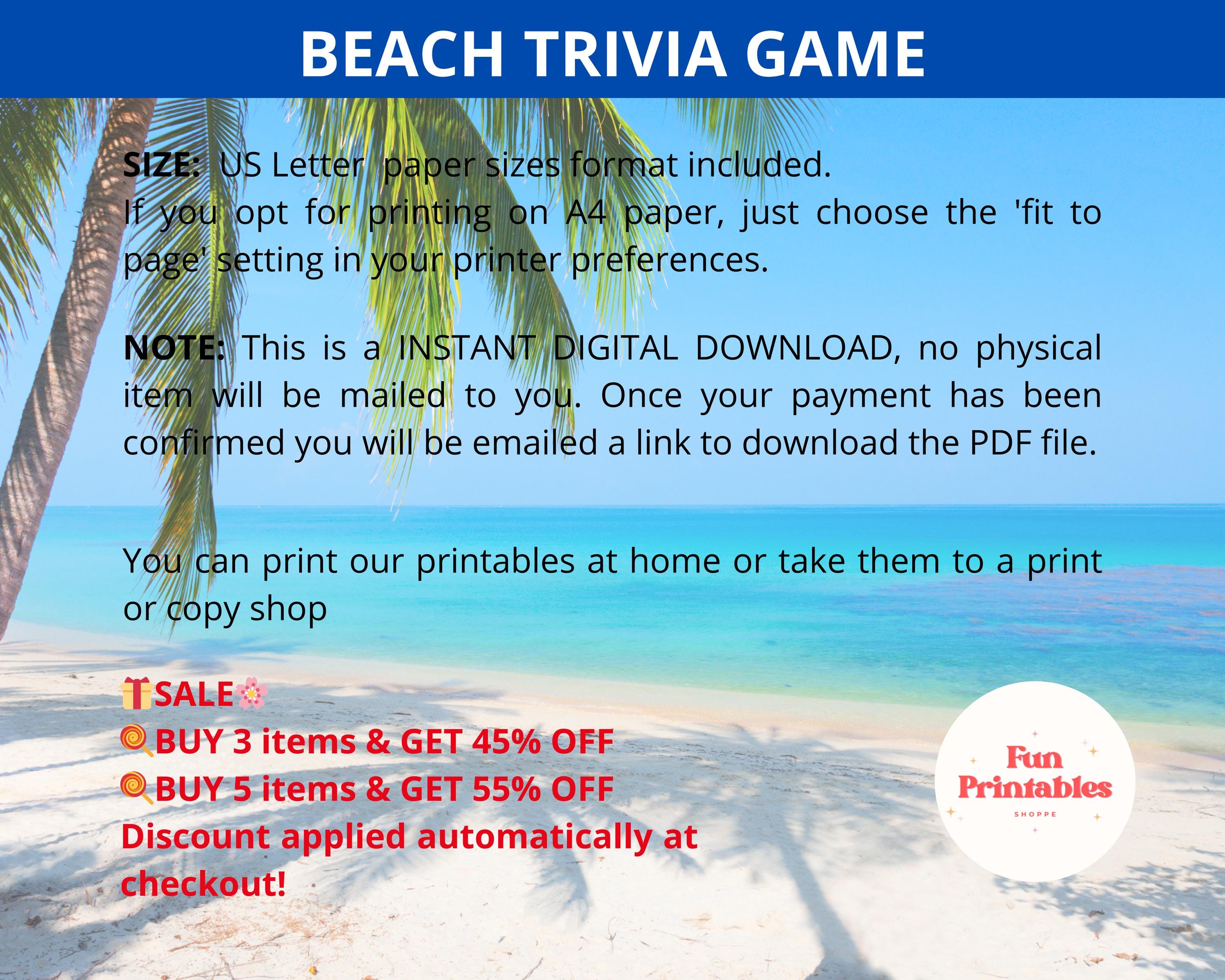 Beach Trivia Game,ocean Trivia,sea Trivia Game,summer Trivia,fun Beach ...