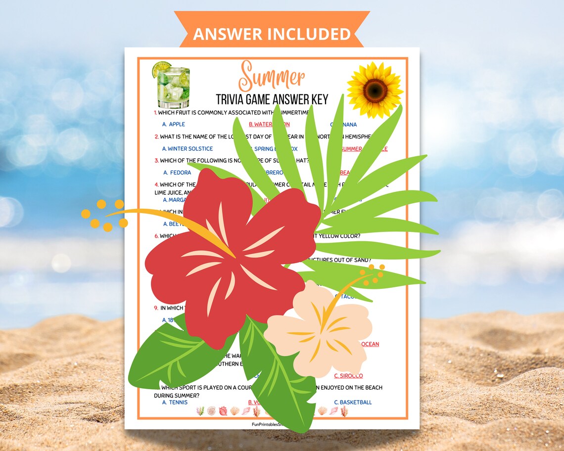 Summer Trivia Game,summer Office,summer Quiz,summertime Game,pool Party ...