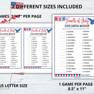 Fourth of July State Capital Match,july 4th Party Game,4th of July ...