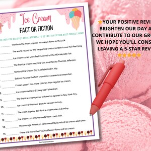 Ice Cream Fact or Fiction,ice Cream Trivia,ice Cream Social Game ...