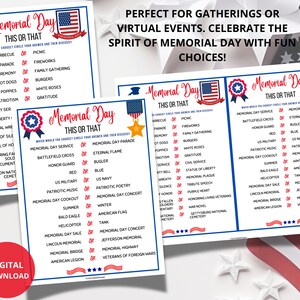Memorial Day This or That,memorial Day Trivia,patriotic Game,memorial ...