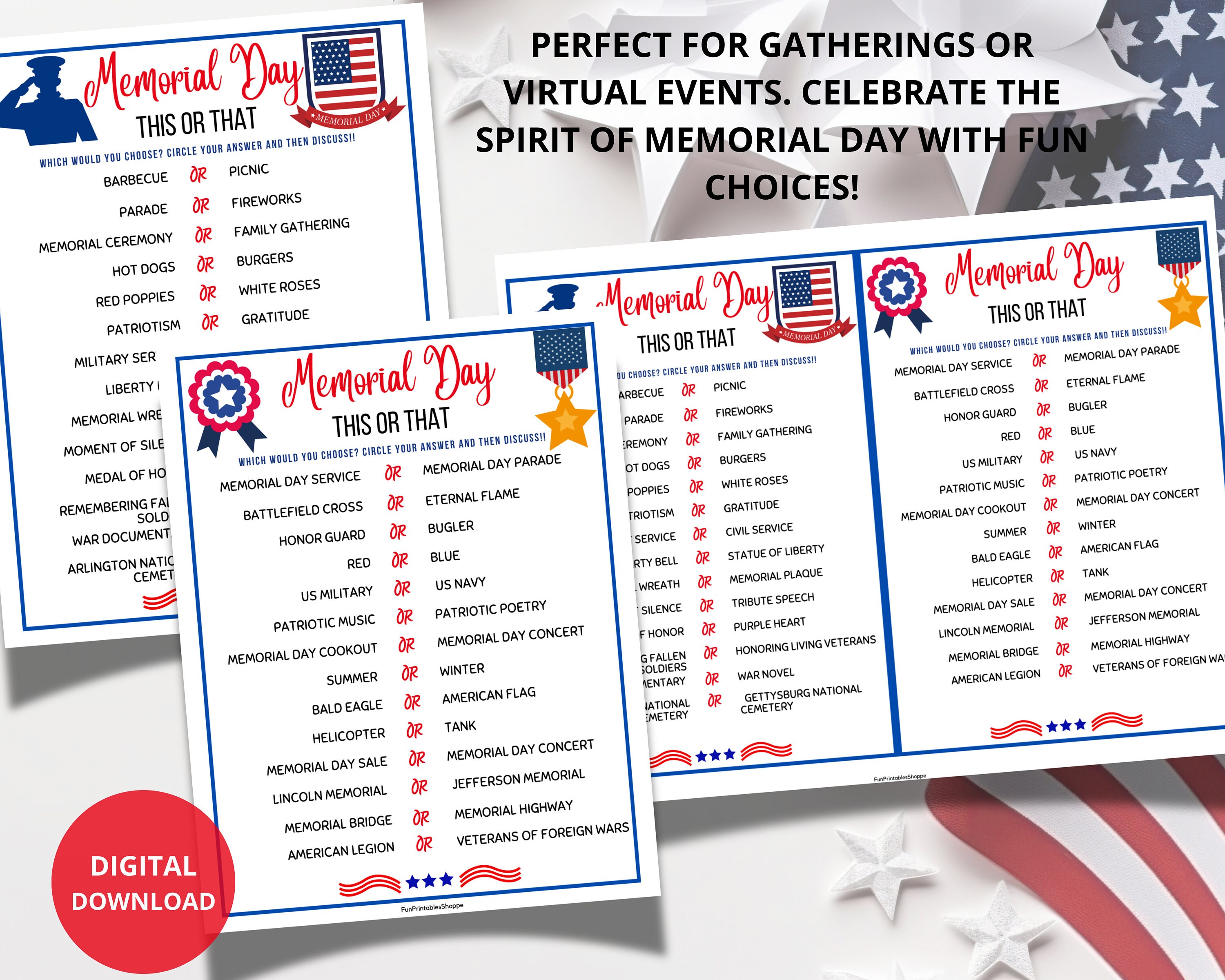 Memorial Day This or That,memorial Day Trivia,patriotic Game,memorial ...