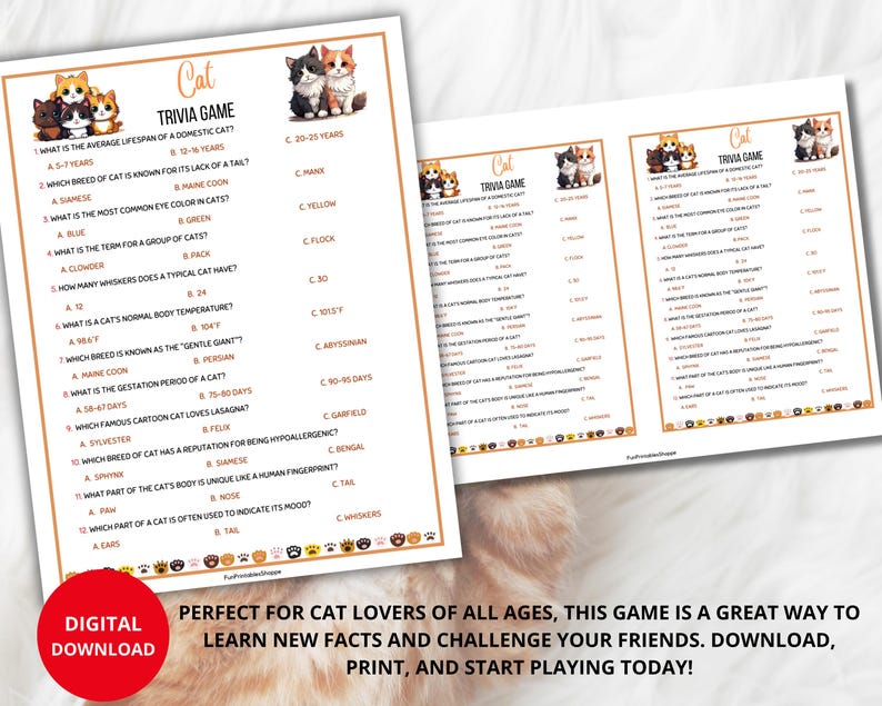 Cat Trivia,cat Quiz,family Quiz,animal Trivia Game,fun Animal Trivia ...
