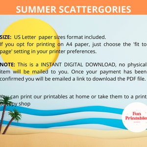 Summer Scattergories Game,summer Family Reunion,summer Fun Game,summer ...