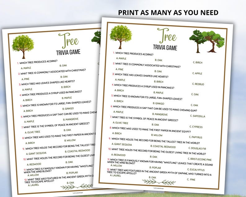 Tree Trivia Game,nature Trivia,tree Quiz,teen Party Games,plant Trivia ...