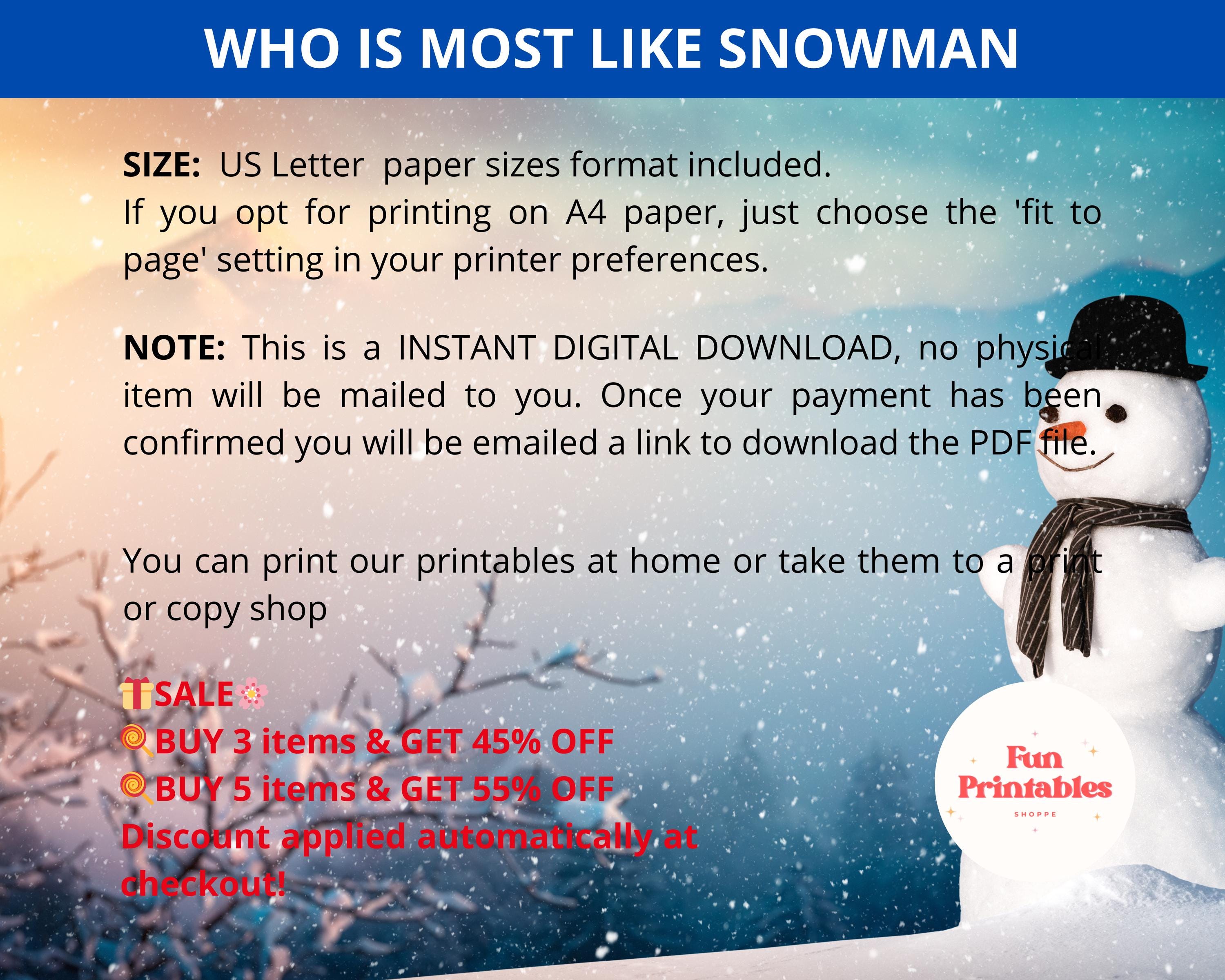 Who is Most Like a Snowman,snowday Trivia Game,who is Most Like Frosty ...