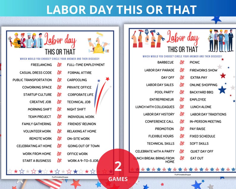 Labor Day This or That,labor Day Party Games,labor Day Activity,labor ...