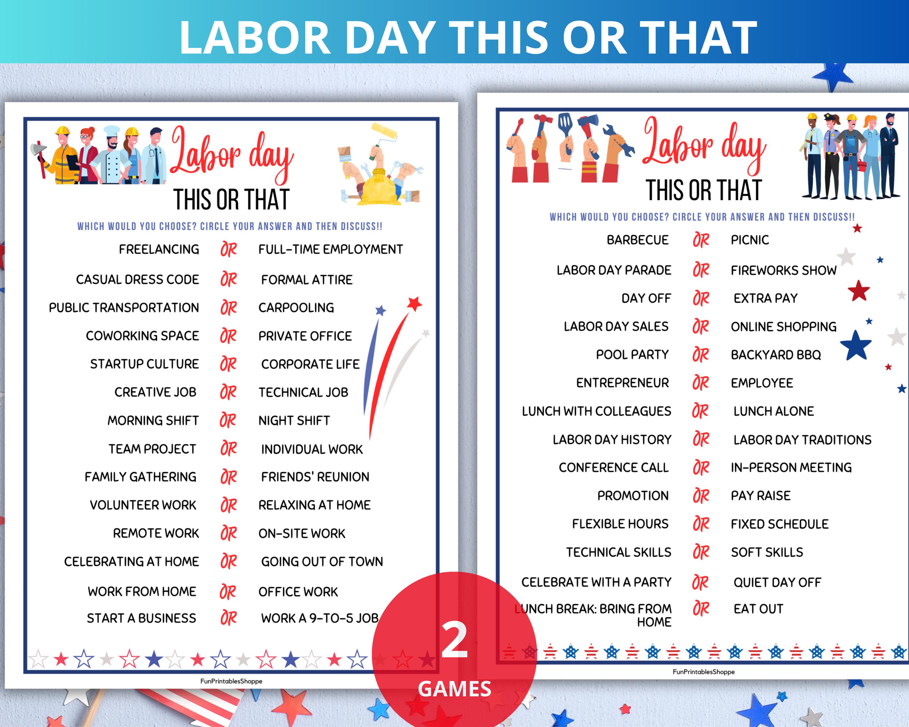 Labor Day This or That,labor Day Party Games,labor Day Activity,labor ...