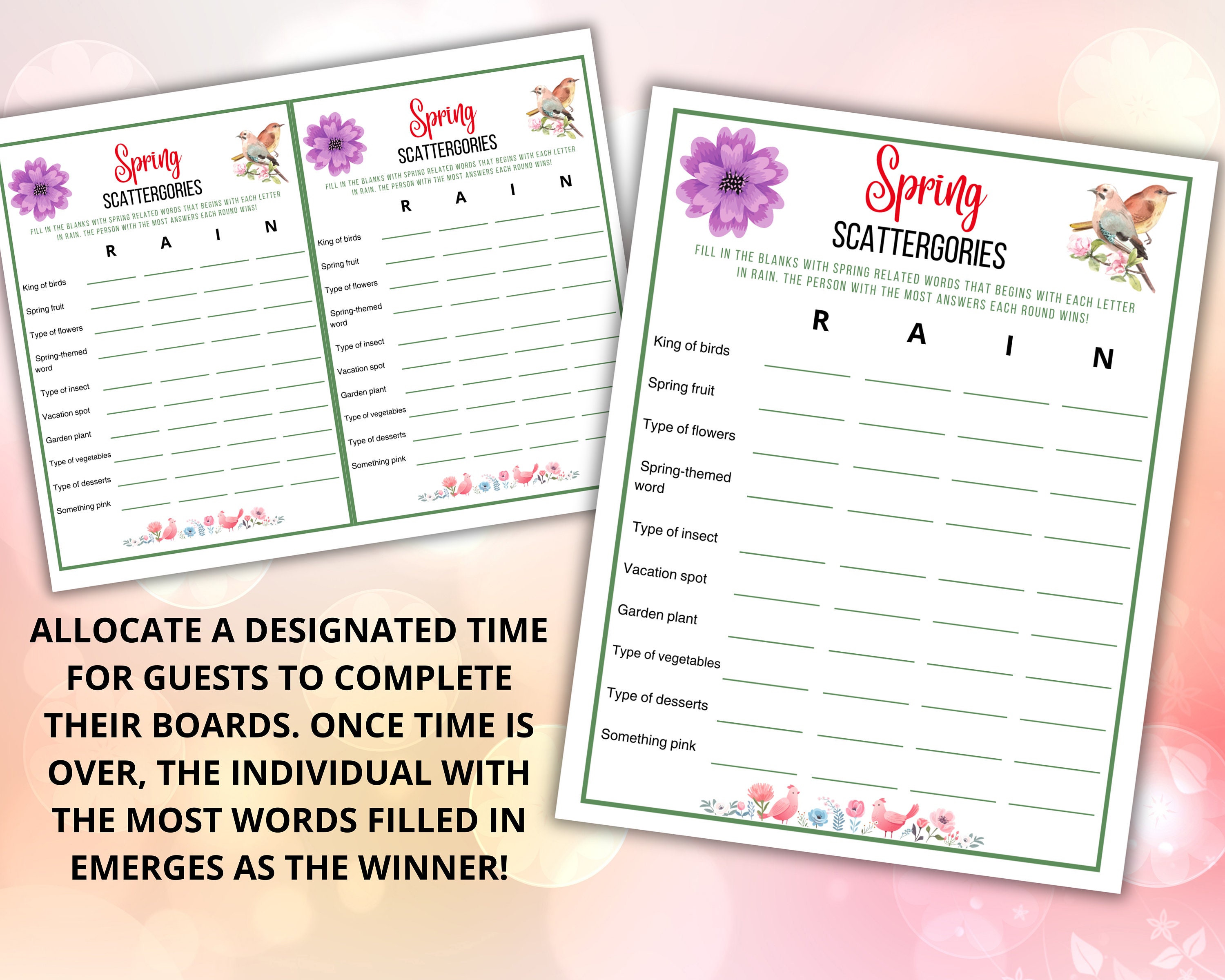 Spring Scattergories,spring Games, Springtime Games,easter Party Games ...