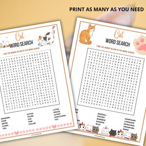 Cat Word Search,animal Word Puzzle,cat Party Game,vocabulary Game,word ...