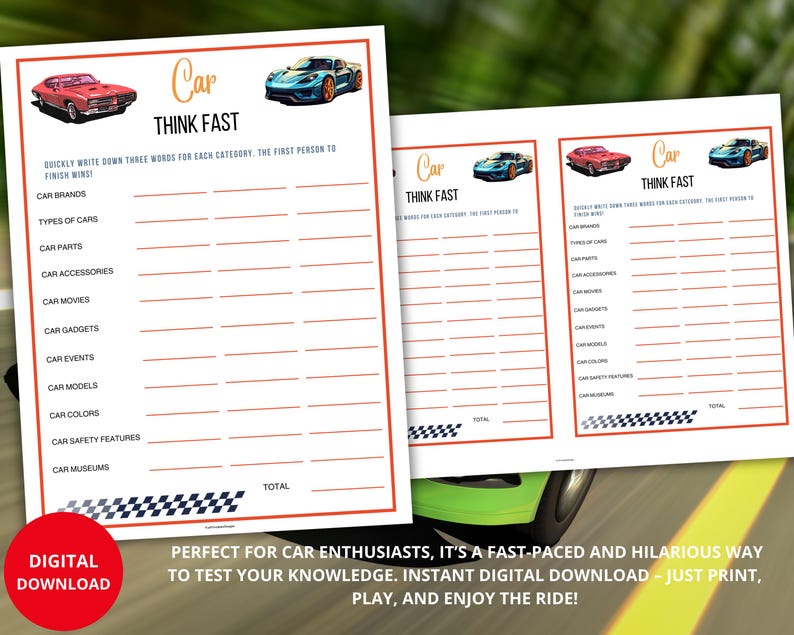 Car Think Fast Game,car Trivia Game,car Party Idea,auto Trivia,vehicle ...