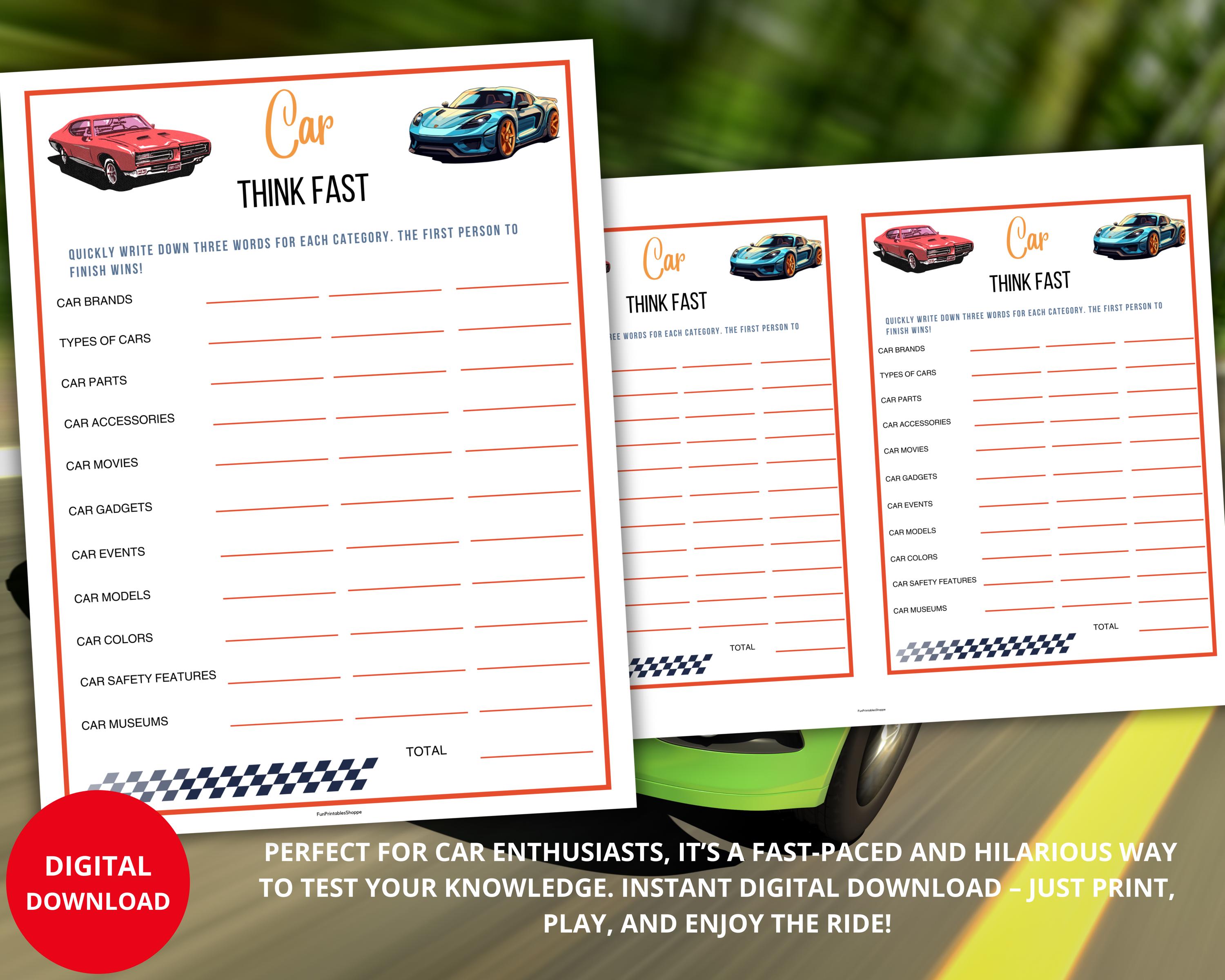 Car Think Fast Game,car Trivia Game,car Party Idea,auto Trivia,vehicle ...