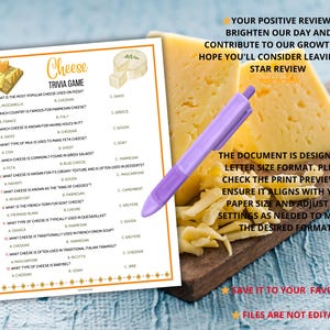 Cheese Trivia Game,printable Cheese Trivia,cheese Party Game,food ...