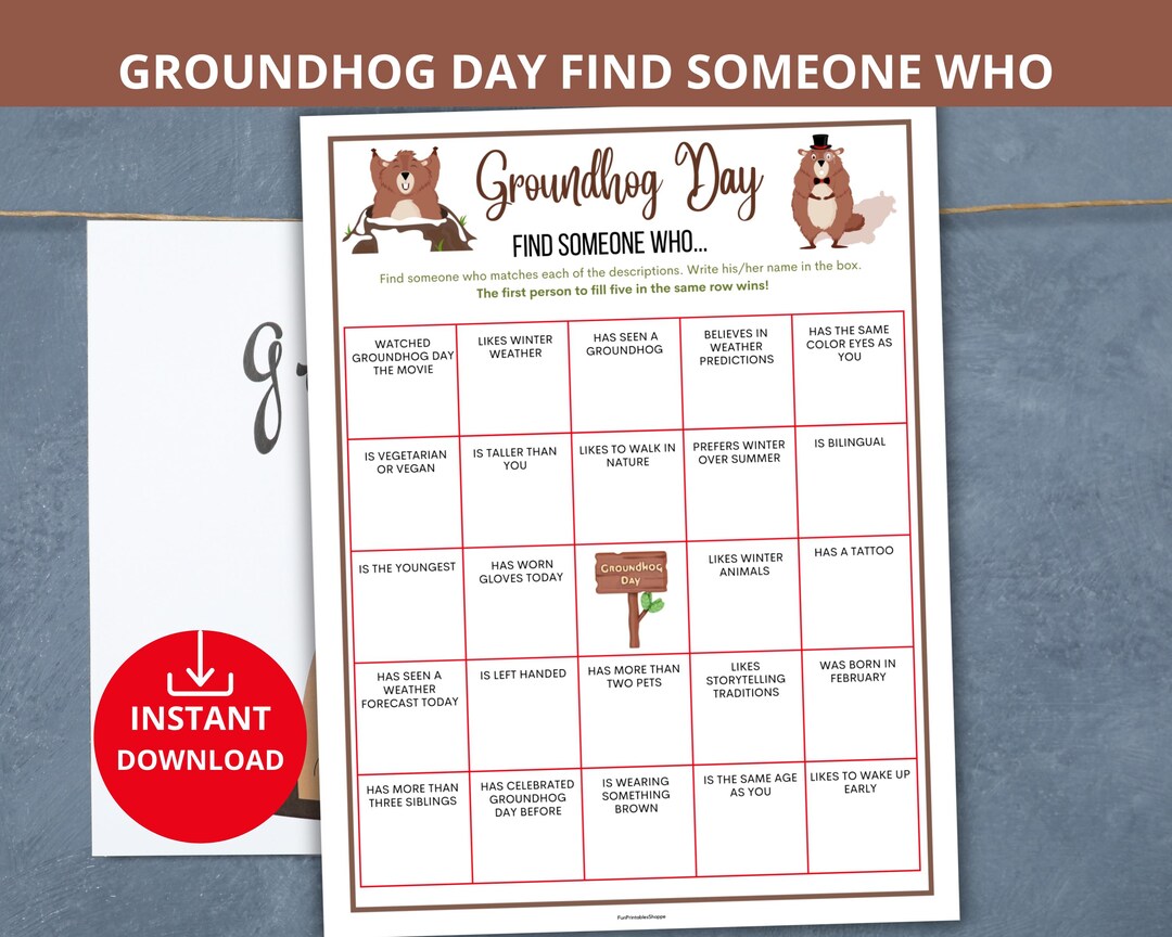 Groundhog Day Find Someone Who Game,mix and Mingle Bingo,groundhog Day ...
