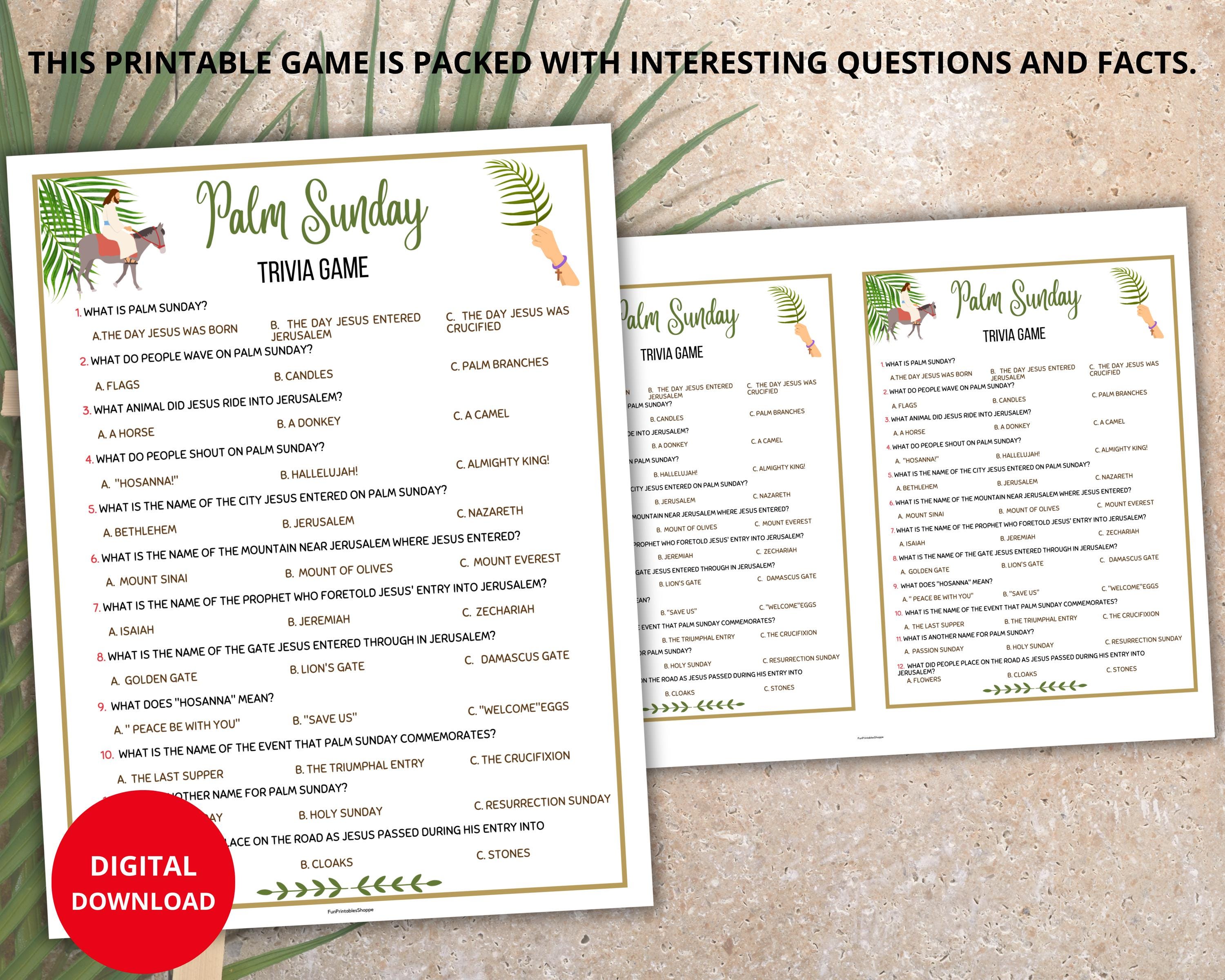 Palm Sunday Trivia,easter Story Trivia Game,holy Week Trivia,bible ...