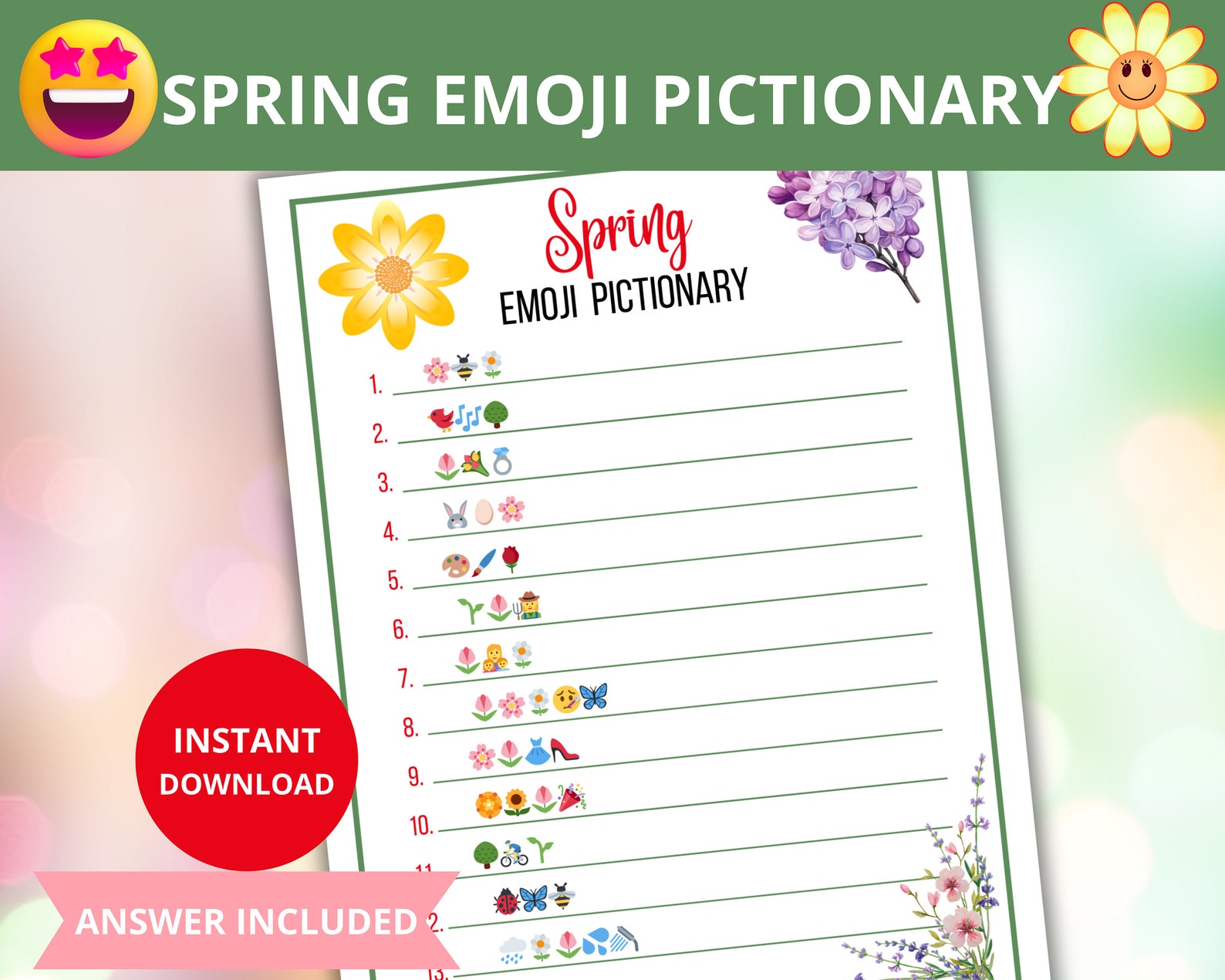 Spring Emoji Game, Spring Party Game, Spring Season Game,family Game ...