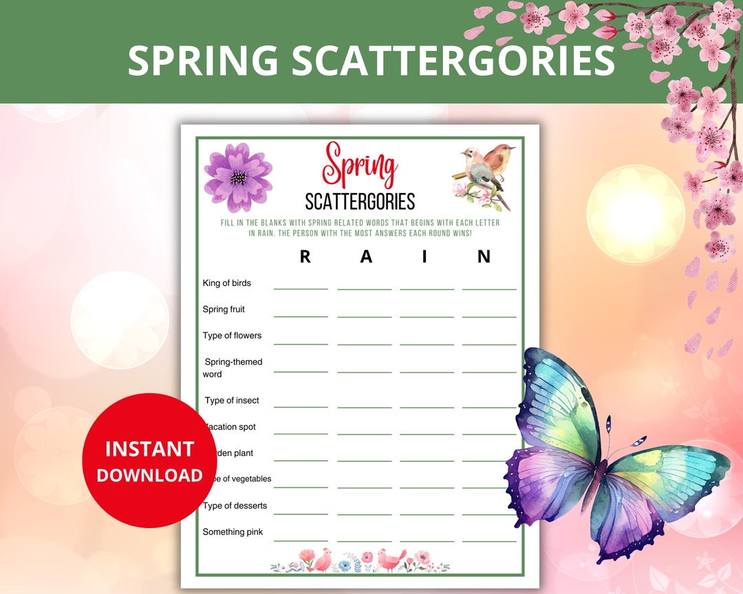 Spring Scattergories,spring Games, Springtime Games,easter Party Games ...
