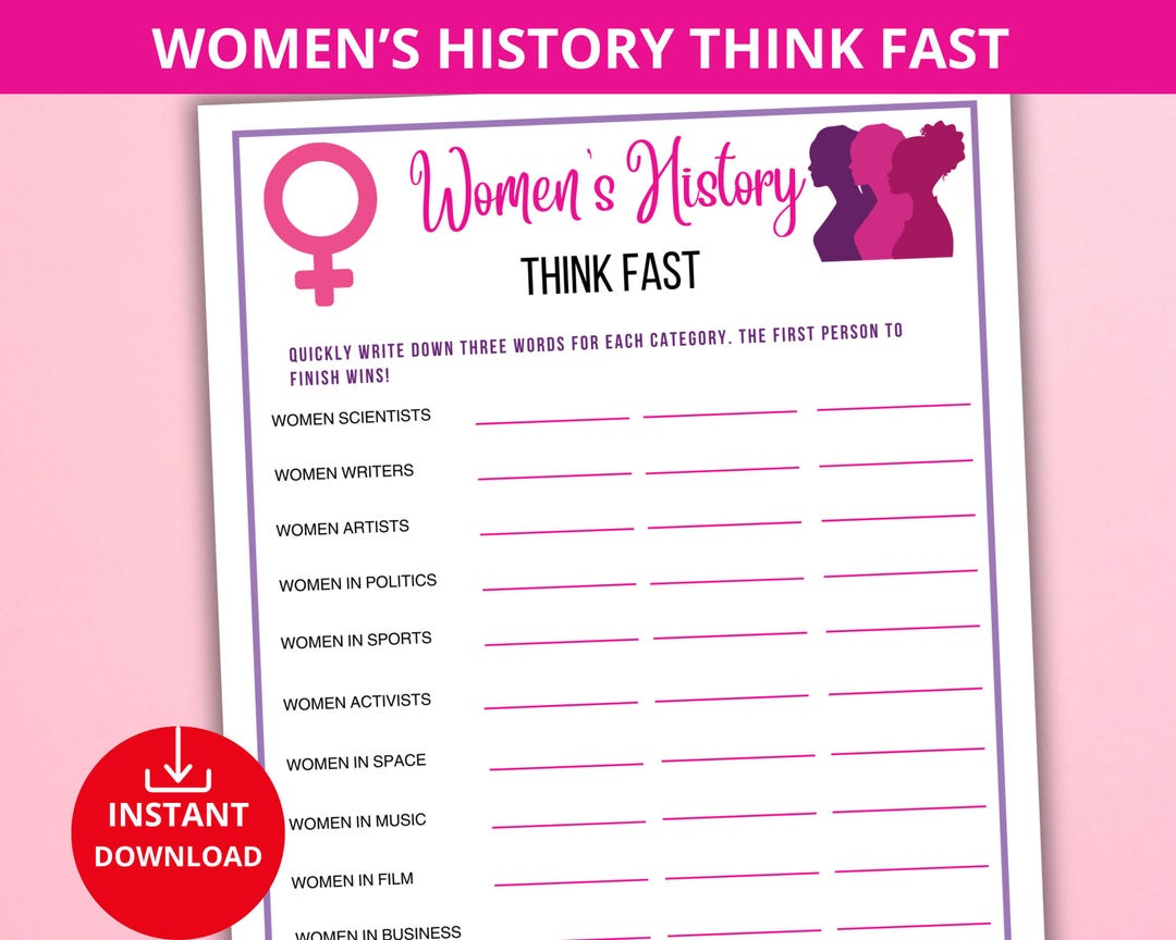 Women's History Think Fast Game,women's History Trivia,international ...