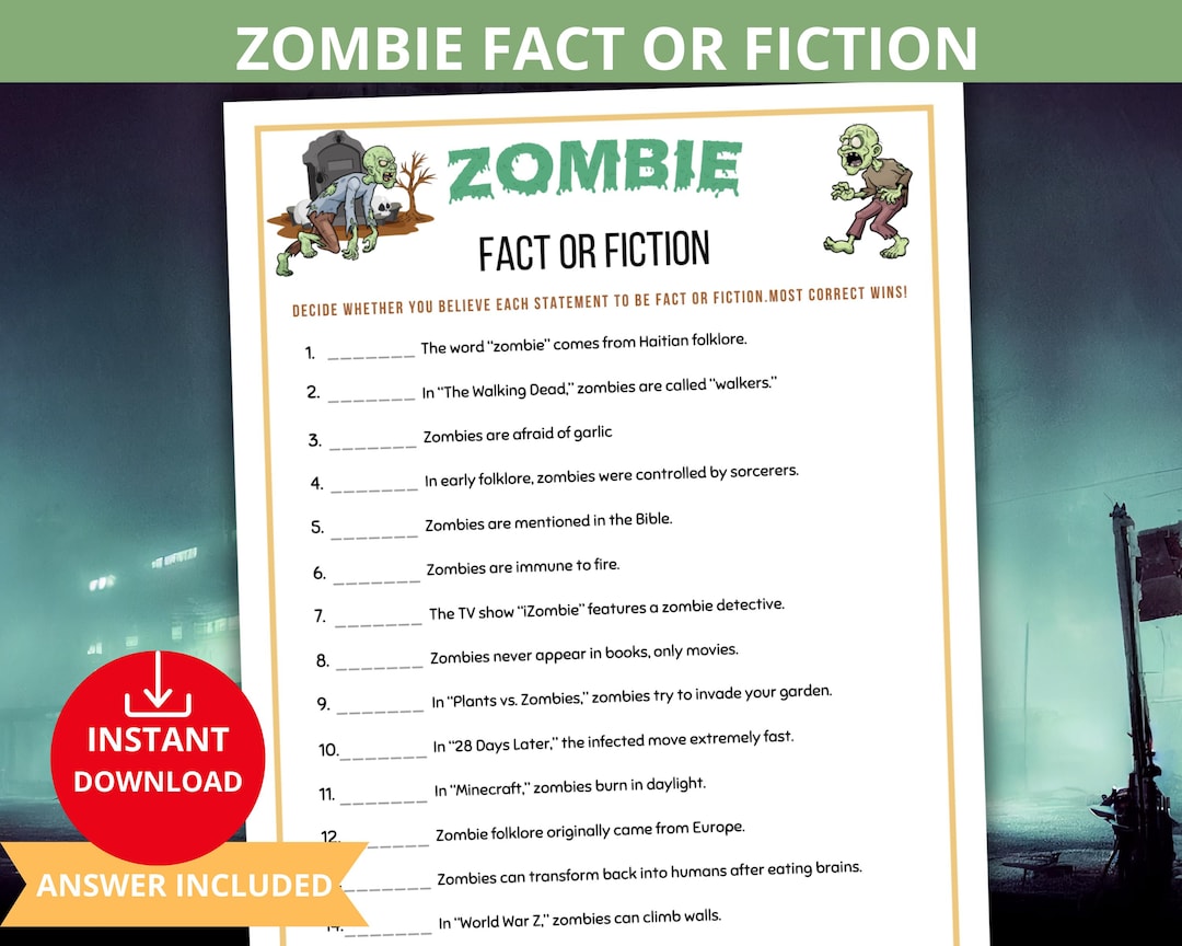 Zombie Fact or Fiction,zombie Party Game,zombie Trivia Game,zombie True ...