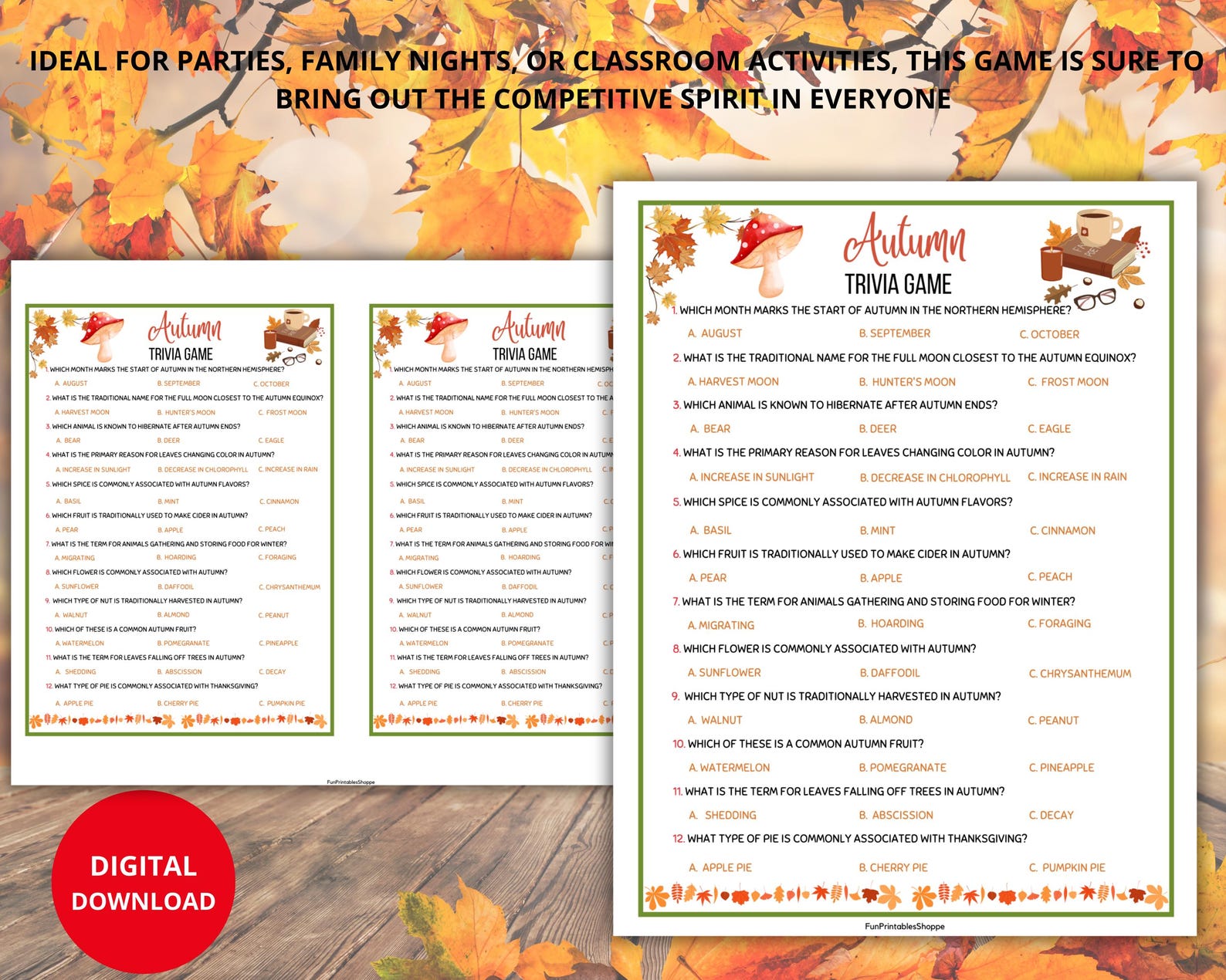 Fall Trivia Game,autumn Trivia Quiz,fall Party Game,autumn Activity ...