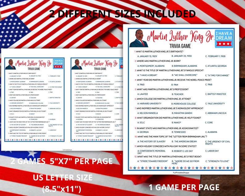 Martin Luther King Jr Trivia Game,mlk Jr Day Trivia,america History ...