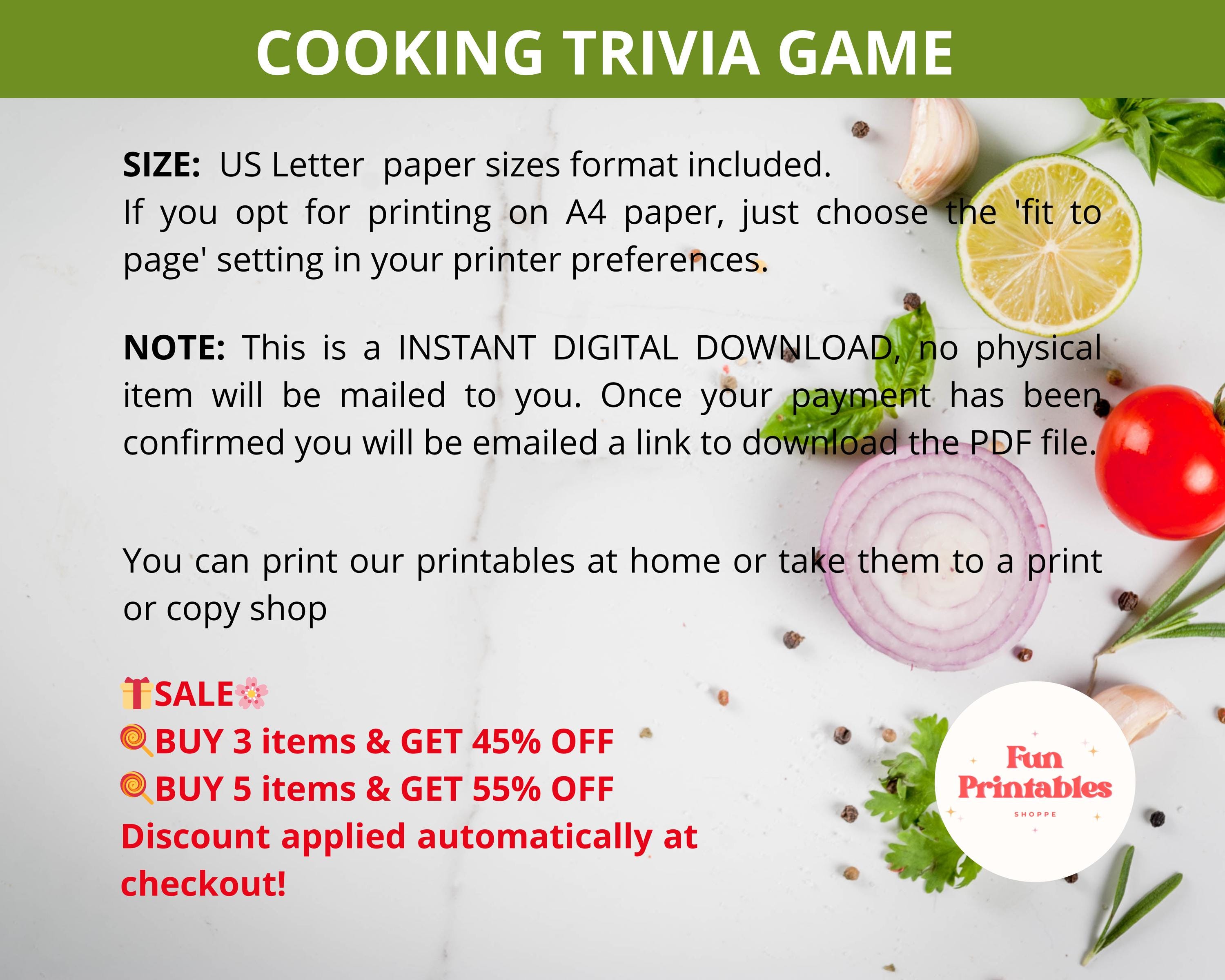 Cooking Trivia Game,food Trivia,cooking Quiz,kitchen Trivia,foodie ...